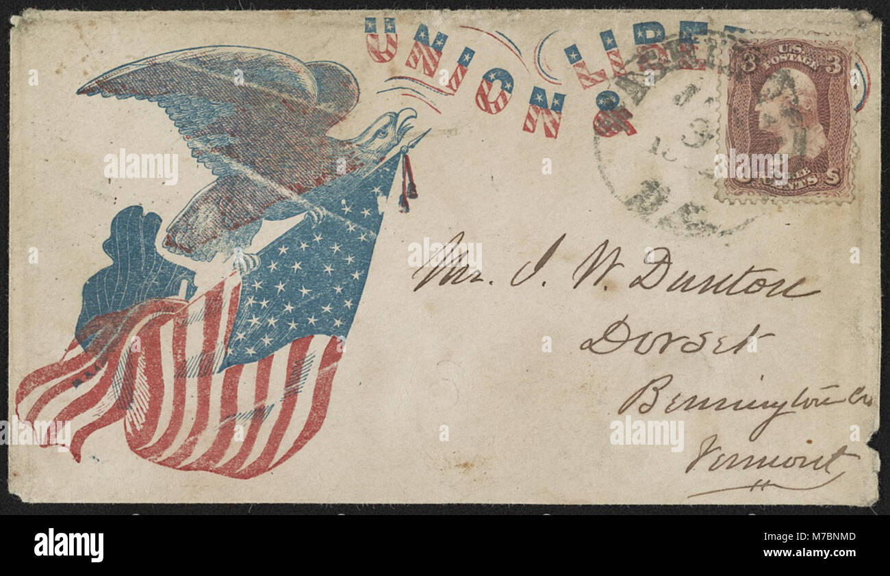A Civil War-era envelope featuring an eagle holding the American flag ...