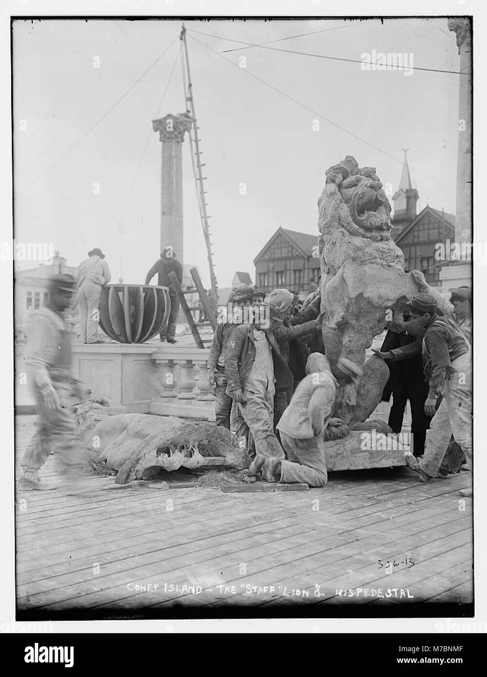 This image depicts the famous 'Staff' lion statue and its pedestal on ...