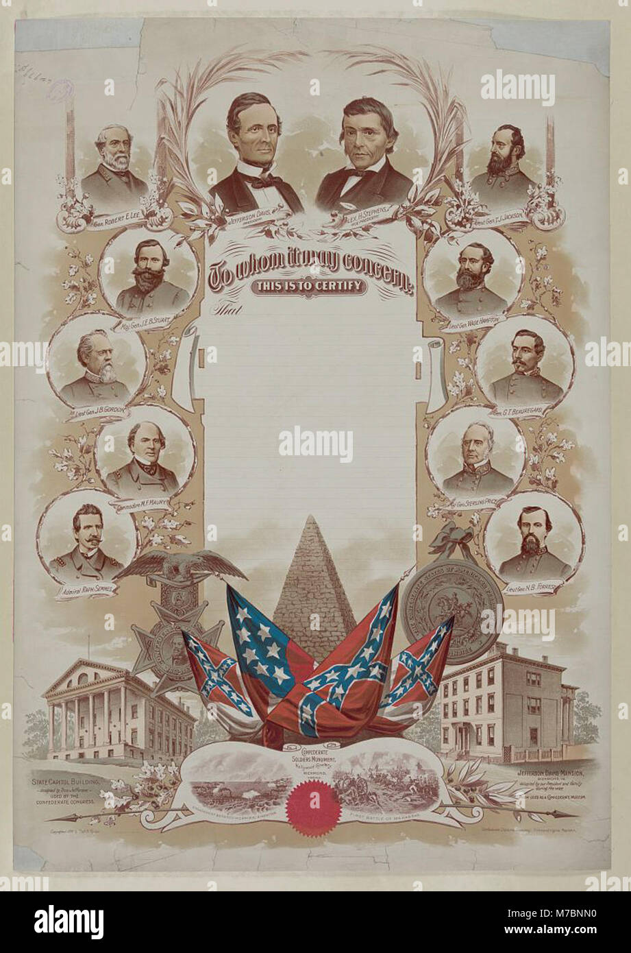 A historical photograph of a Confederate certificate, issued during the ...