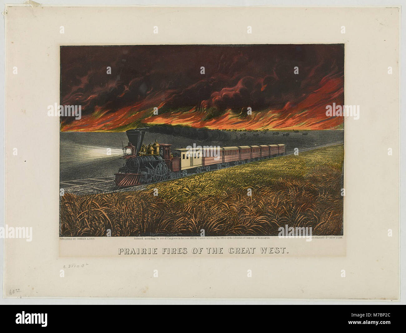 A photograph depicting a prairie fire in the Great West, capturing the ...
