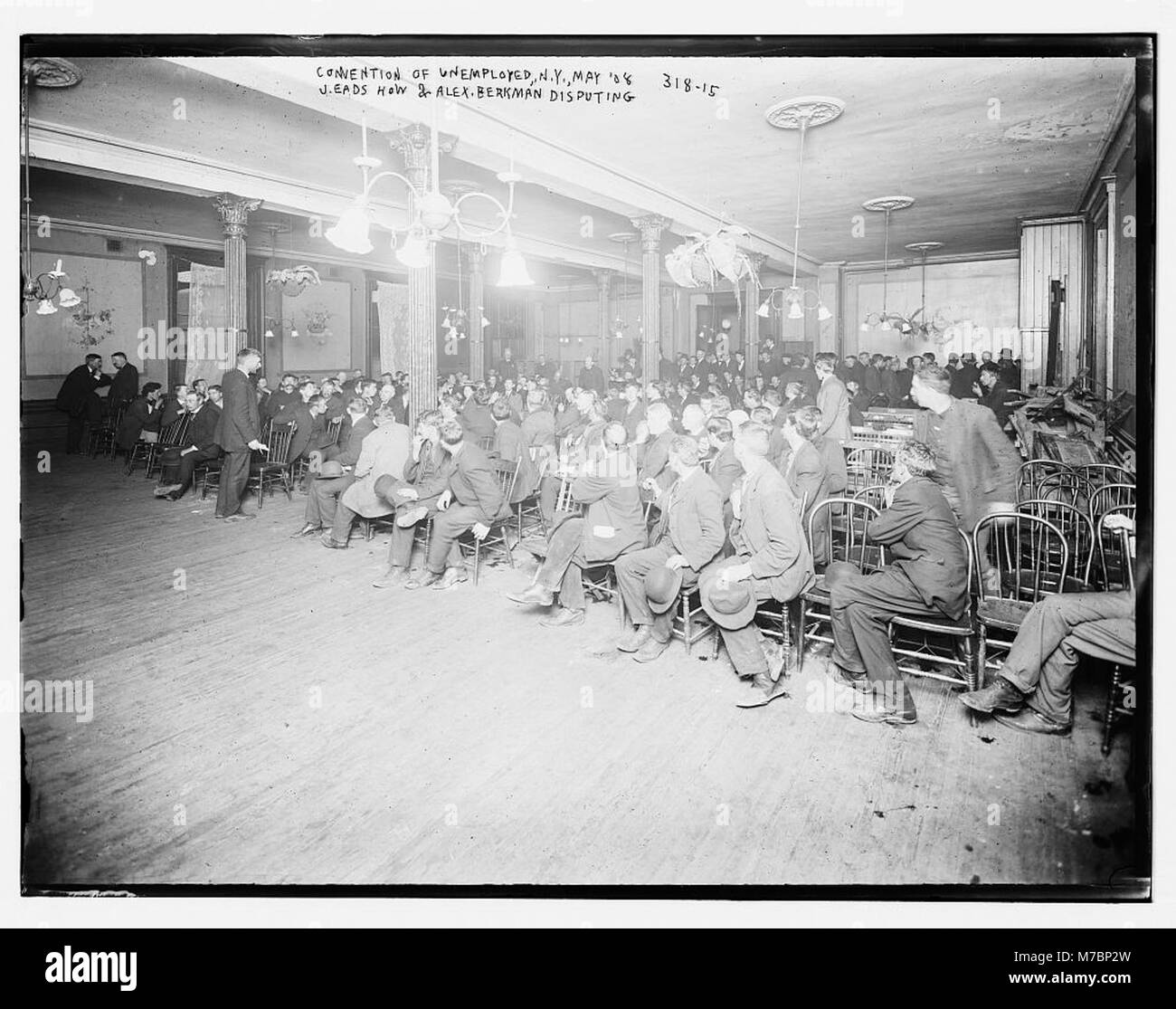 A historical image depicting the Convention of Unemployed in New York ...