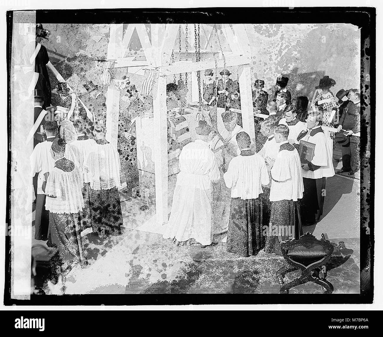 A photograph documenting the cornerstone laying ceremony for the Shrine ...