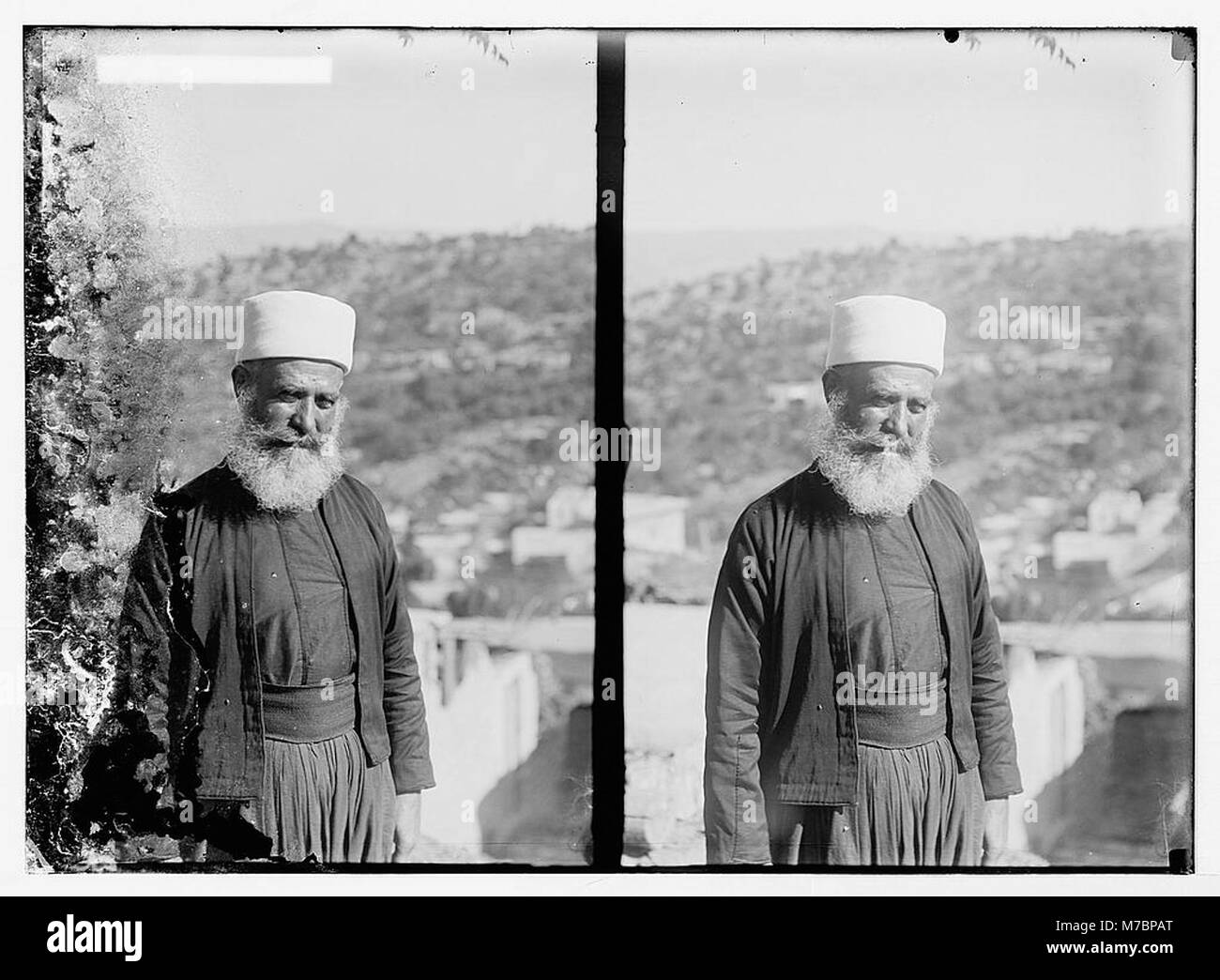 A photograph of a Druze sheikh, depicting traditional costumes and ...