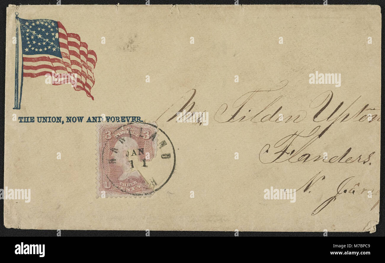 A Civil War-era envelope depicting a 34-star American flag with the ...