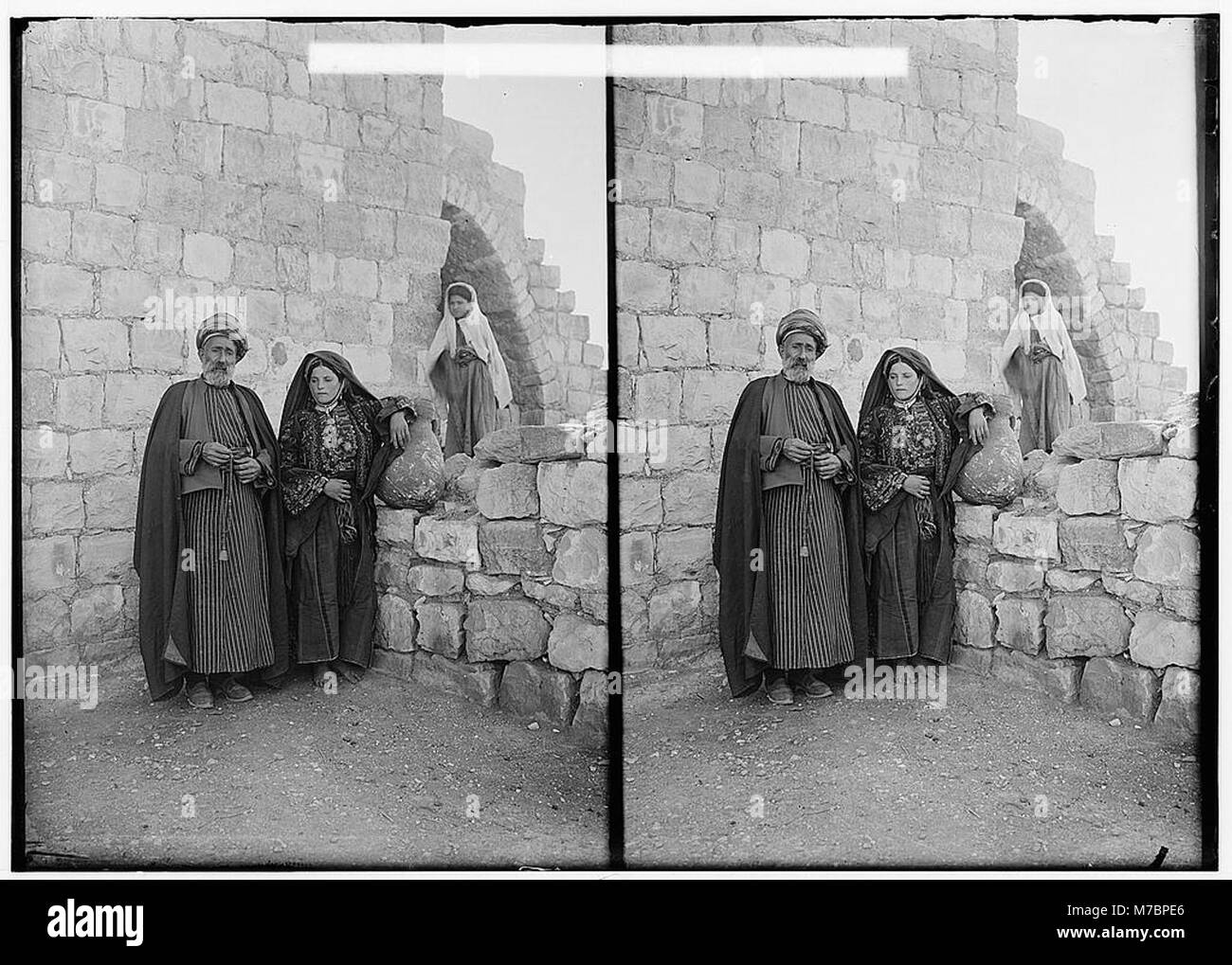 This image depicts the Sheikh of Ramallah and his wife in traditional ...