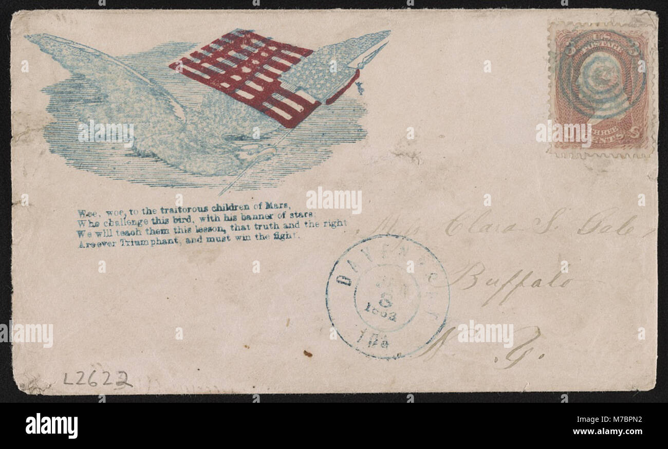 This Civil War-era envelope depicts an eagle flying with an American ...