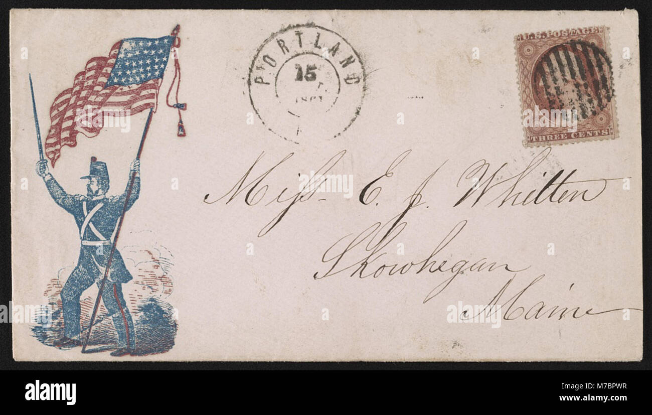 An envelope from the Civil War era depicting soldiers holding swords ...