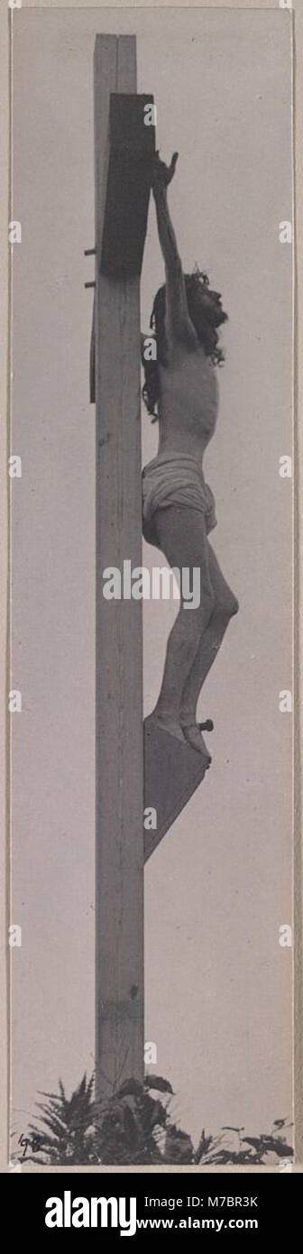 A profile view of a crucifixion scene, captured from the right side ...