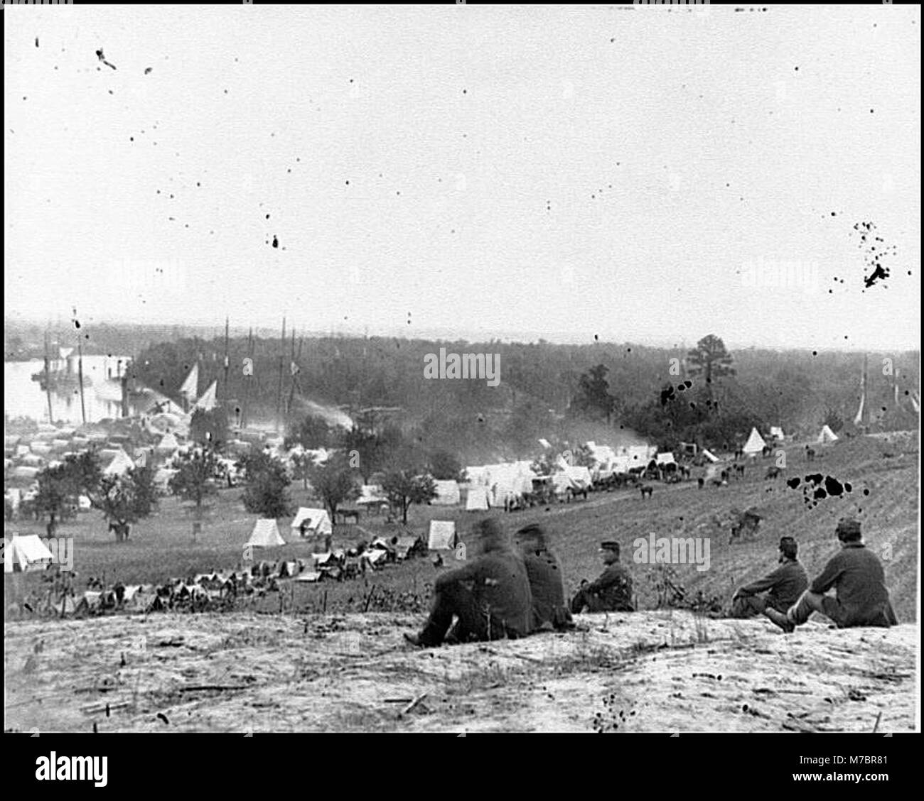A historical image of the federal encampment at Cumberland Landing ...