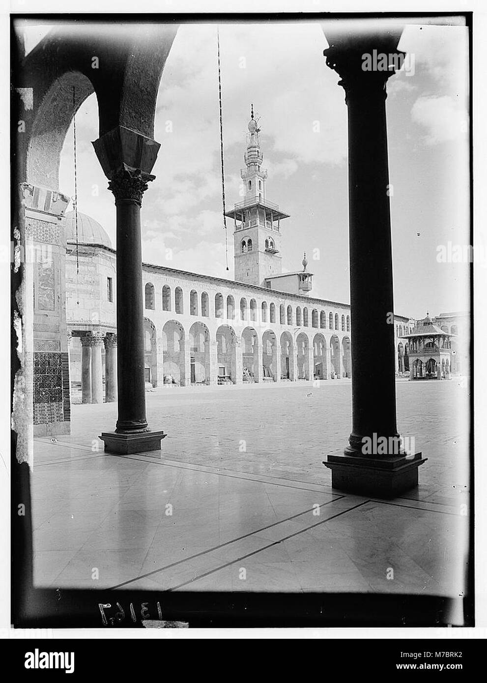A general view of the courtyard and main minaret of the Ommayad Mosque ...