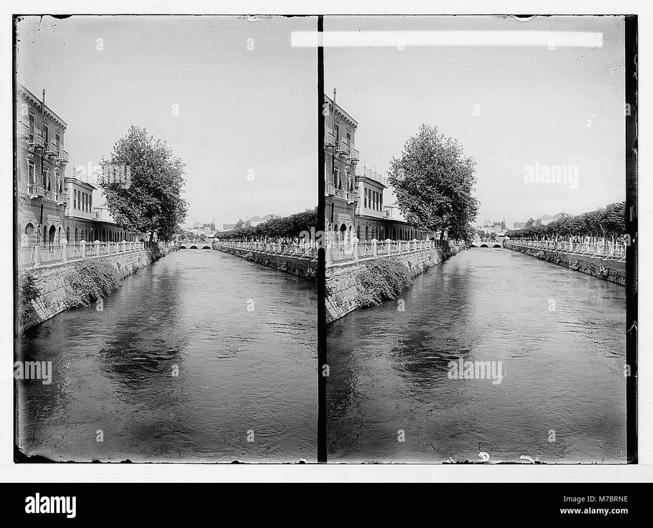 The River Abana (El-Barada) flows through Damascus, Syria, an important ...