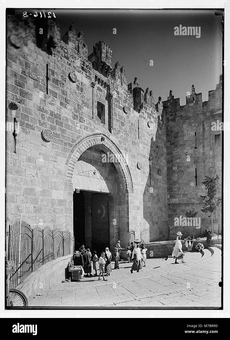 A close-up view of the Damascus Gate, one of the seven gates of ...