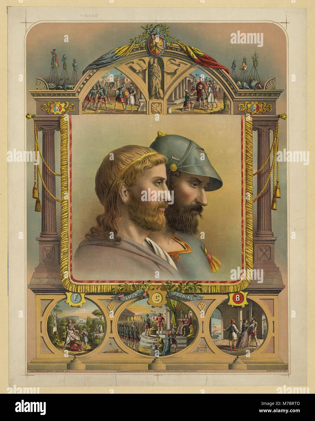 Illustration depicting the legendary friendship of Damon and Pythias, a ...