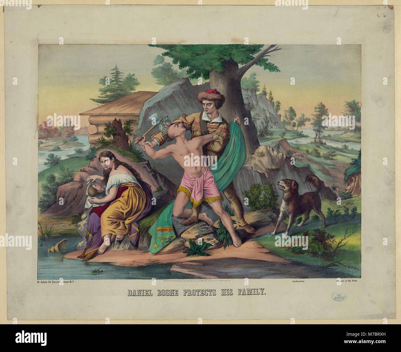 A historical depiction of Daniel Boone protecting his family ...