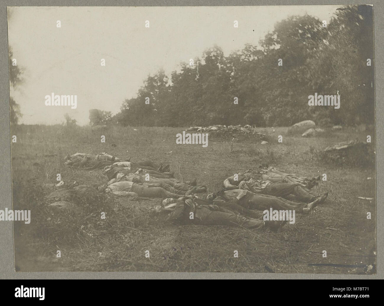 A poignant historical photograph from the Battle of Gettysburg, showing ...