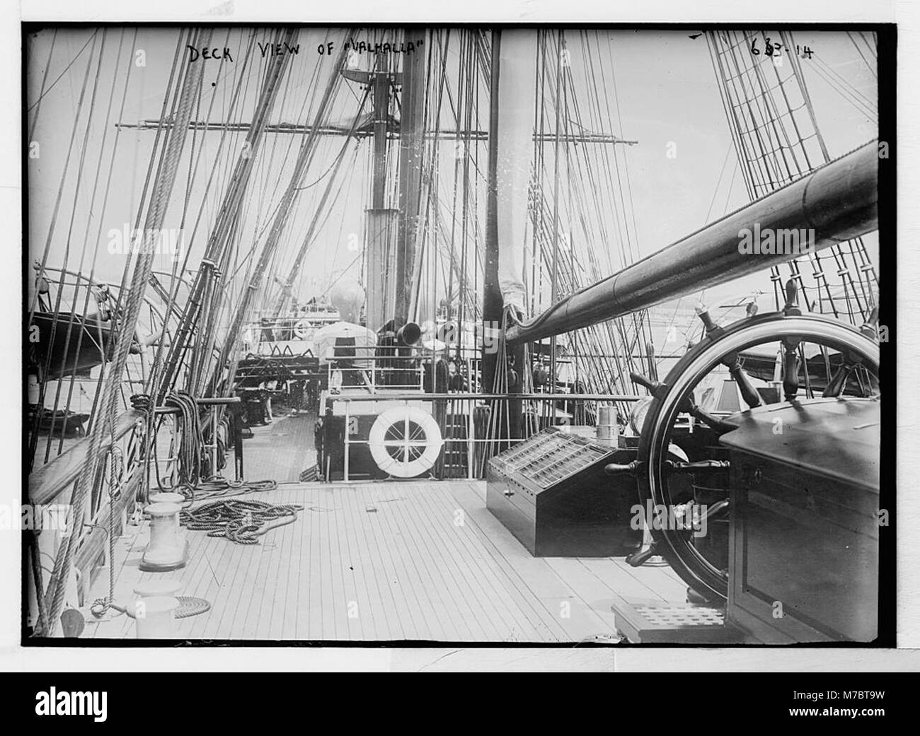 A historical photograph of the deck of the clipper ship Valhalla Stock ...