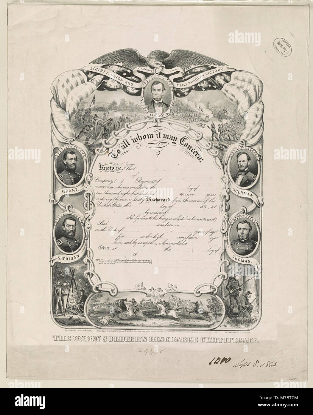 The discharge certificate of a Union soldier, documenting their release ...
