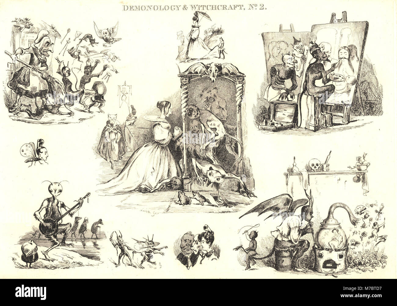 An illustration from a historical book on demonology and witchcraft ...