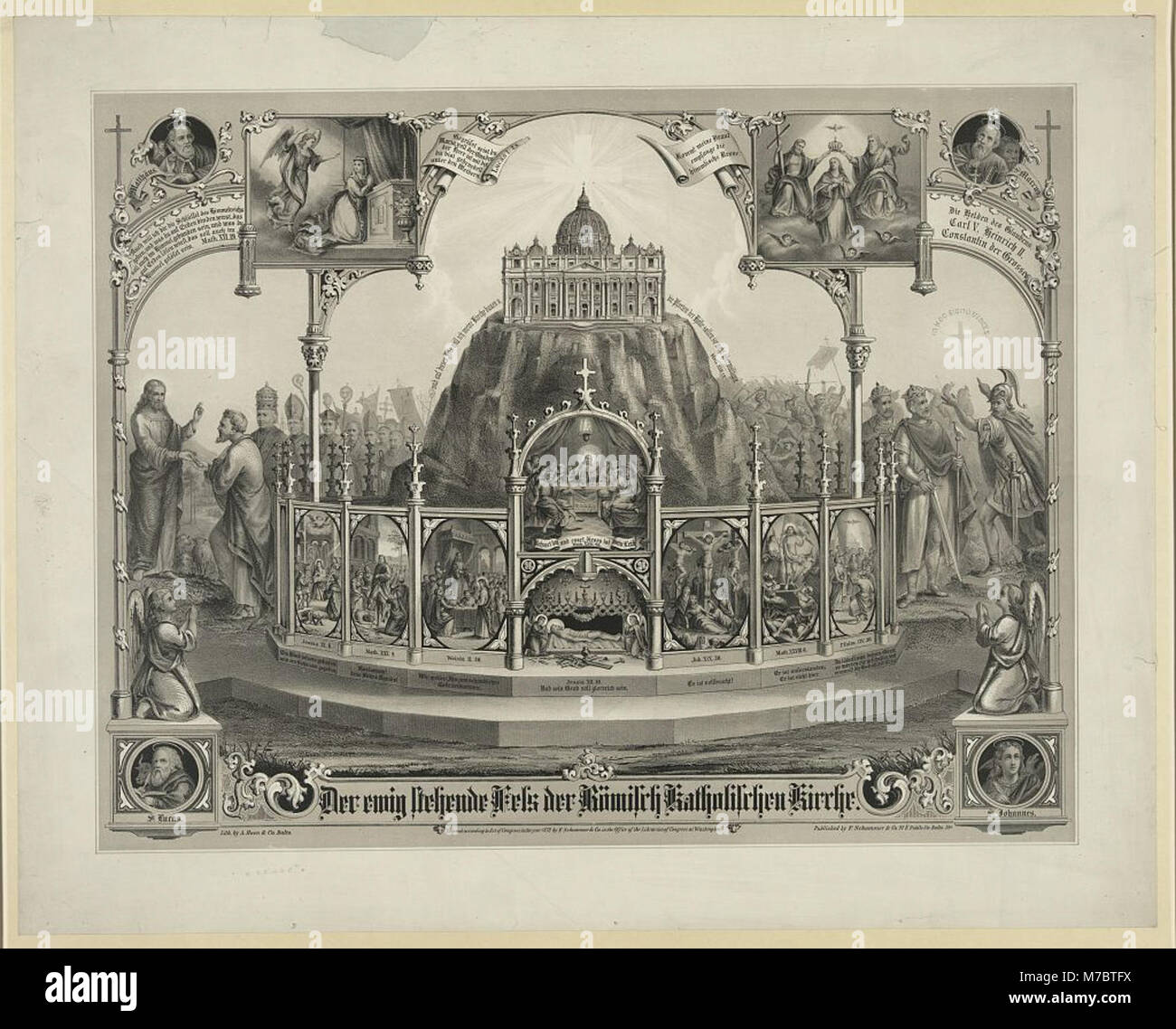 A lithograph depicting 'The Eternal Rock of the Roman Catholic Church ...