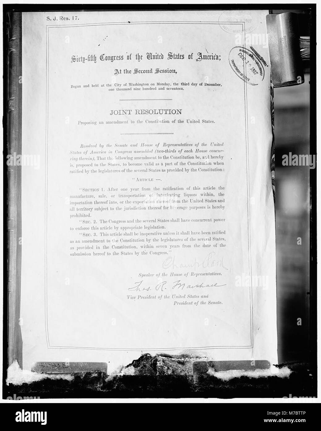 18th amendment to the u s constitution hi-res stock photography and ...