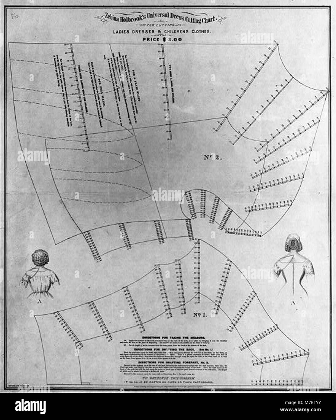 The image showcases three detailed dress cutting charts from Zebina ...