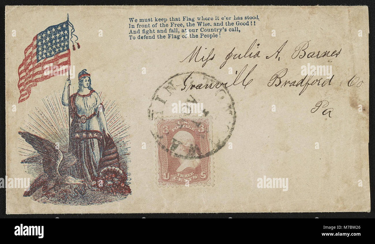 Civil War envelope showing Columbia holding American flag and ...