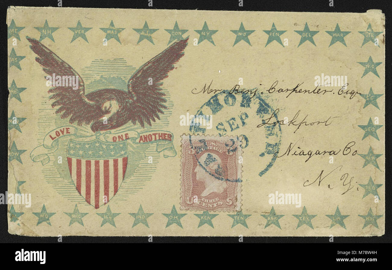 A Civil War envelope featuring an eagle perched atop a shield, the ...