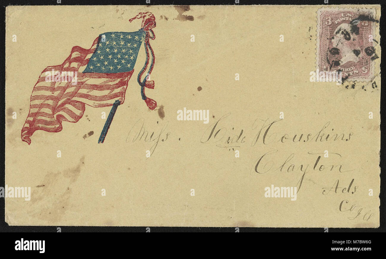 This envelope from the Civil War era features a flag design, likely ...