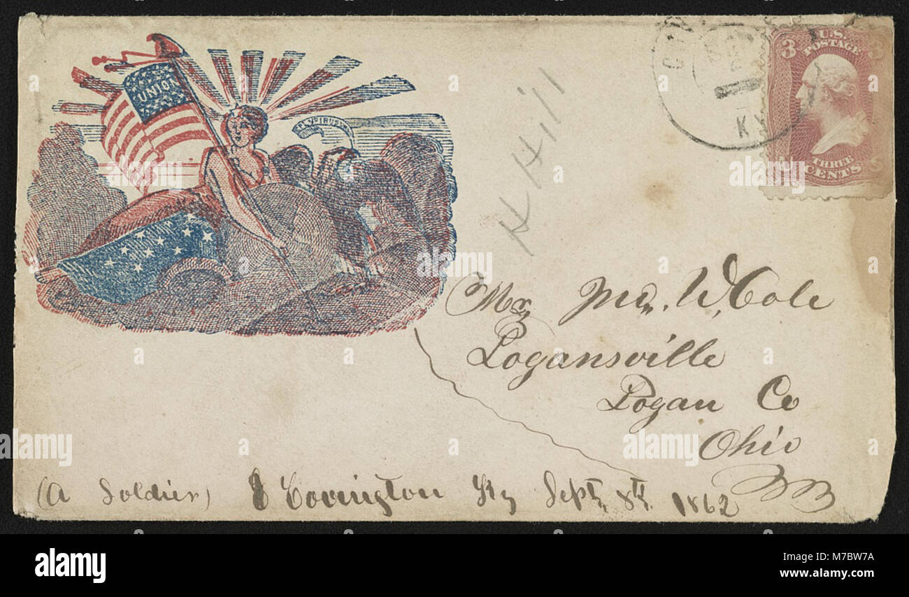 A Civil War-era envelope featuring an image of Liberty holding a flag ...