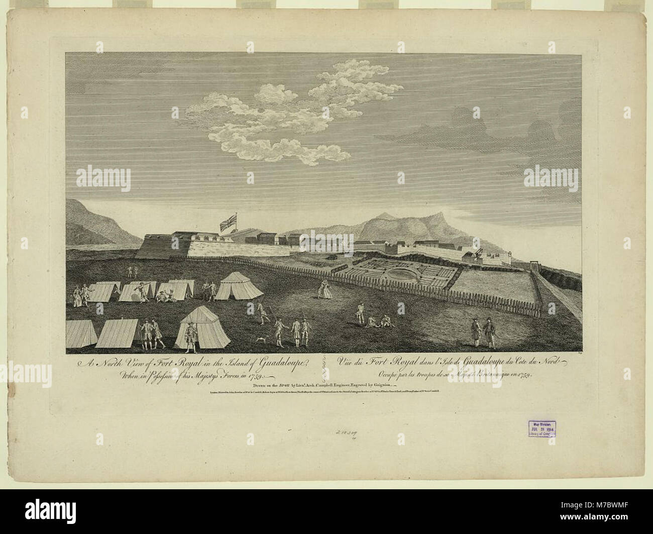 This historical image depicts Fort Royal on the island of Guadaloupe ...