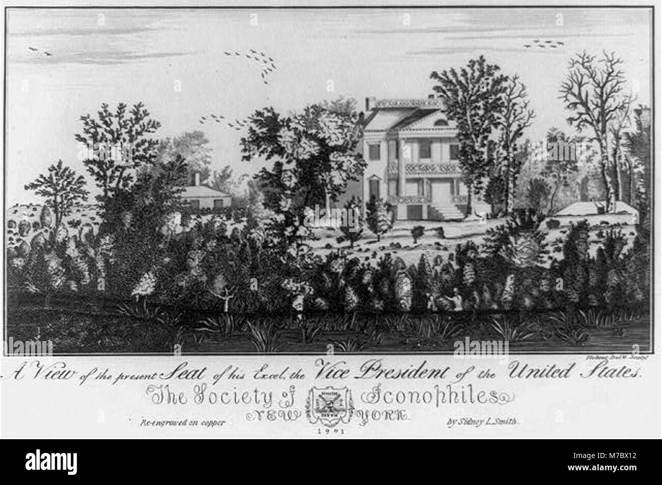 A detailed engraving of the current seat of the Vice President of the ...