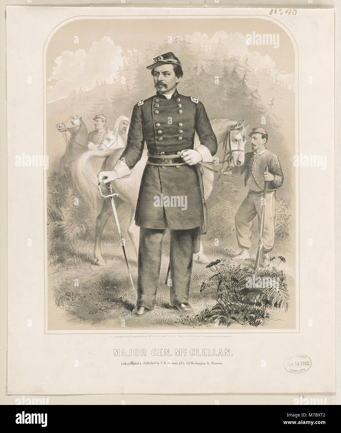 A lithograph of Major General George McClellan, a key figure in the ...