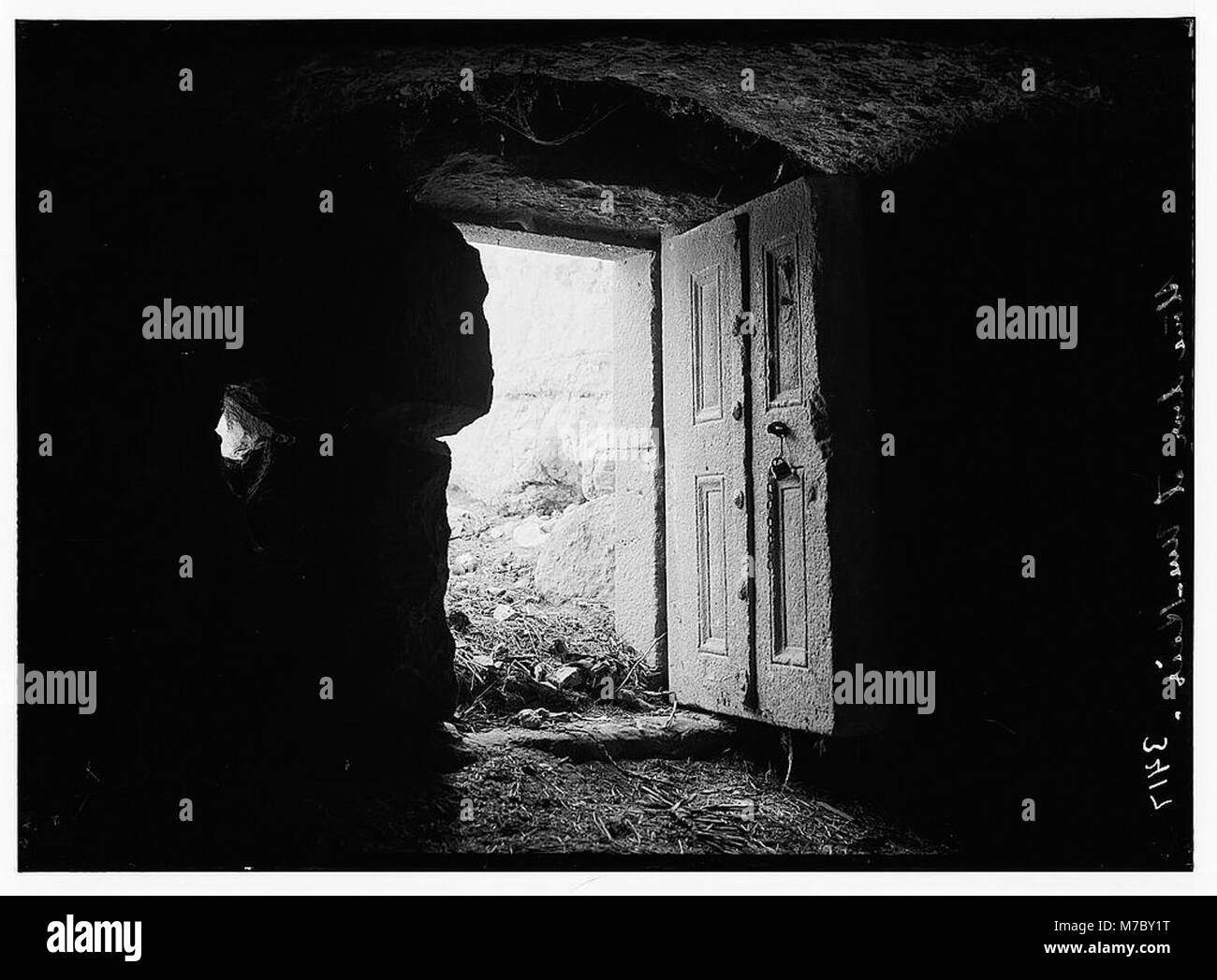 Ajlun district. Stone door at M'keis. Showing basalt door carved to ...