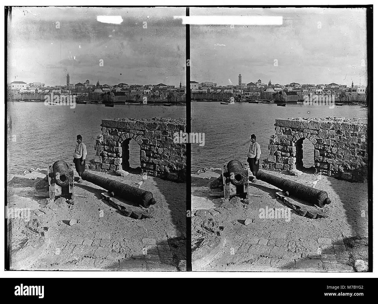 A photograph depicting the coastal town of Akka, located along the ...