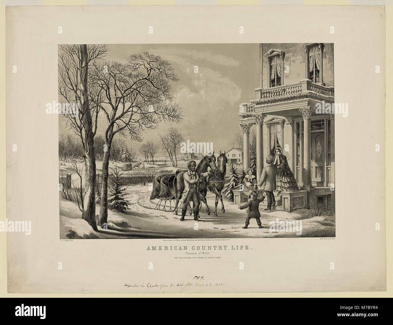 A lithograph by F.F. Palmer depicting the pleasures of winter in ...