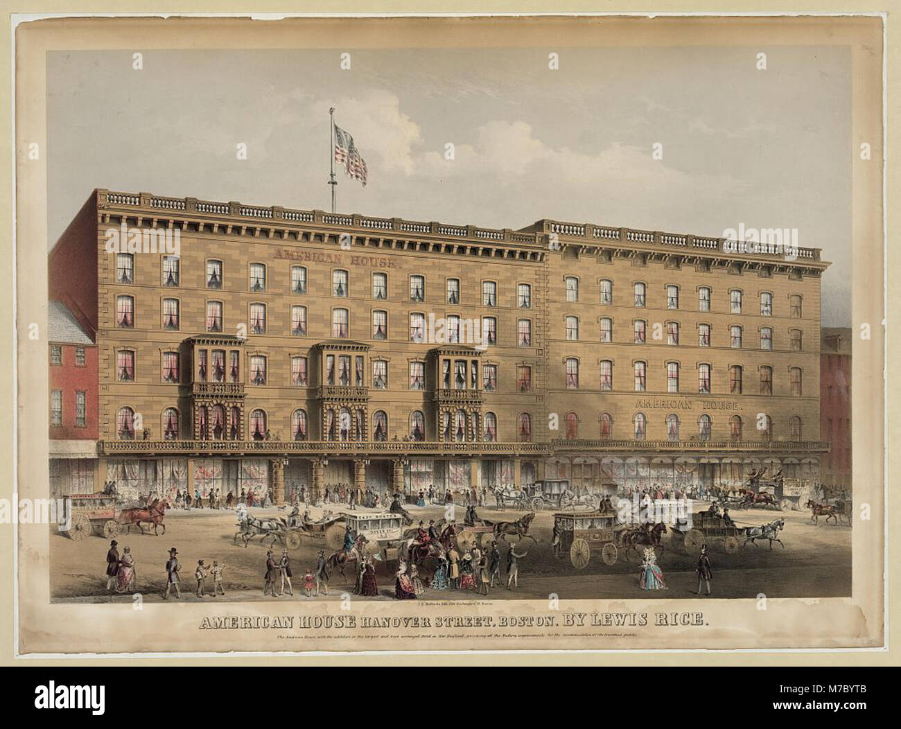 A historic photograph by Lewis Rice of the American House on Hanover ...