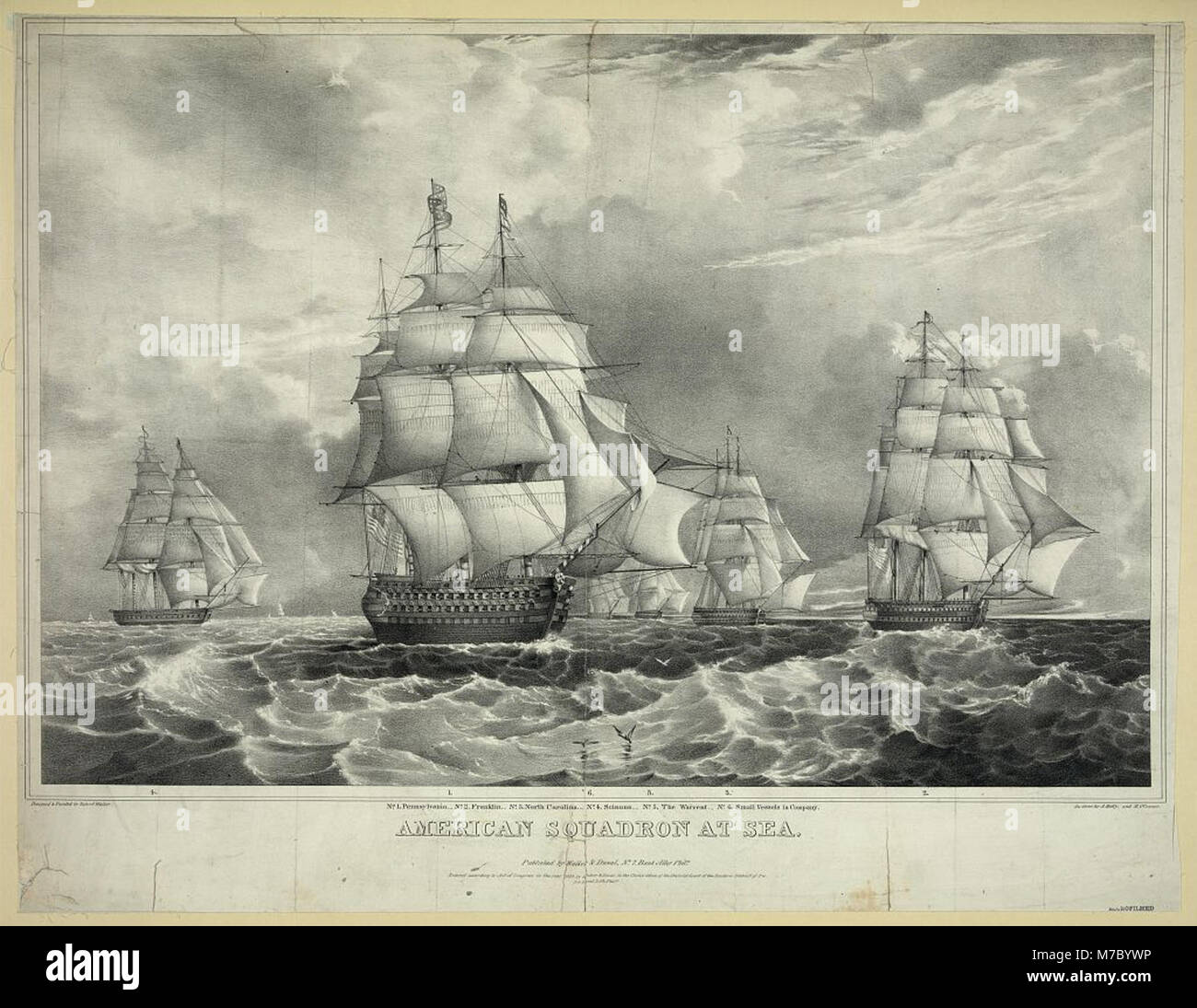 This image shows an American naval squadron at sea, showcasing military ...