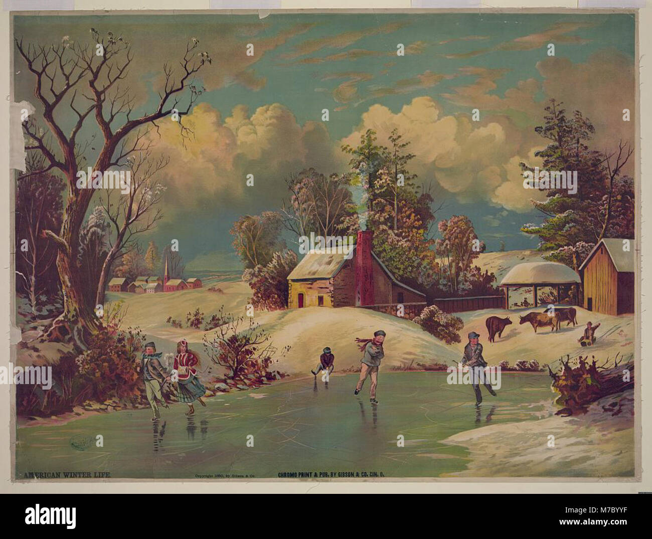 A depiction of American winter life, showcasing typical winter ...