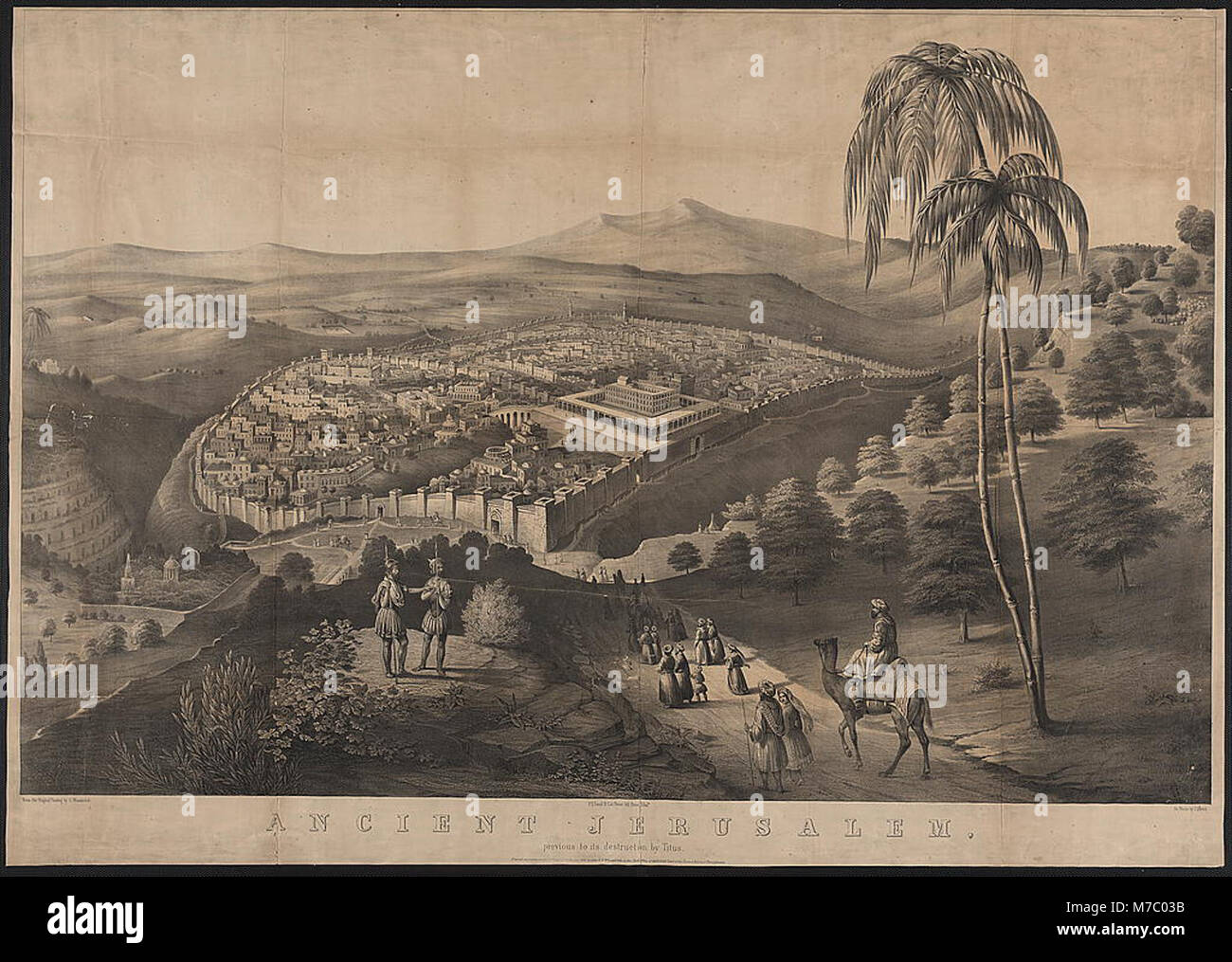 A historical image of ancient Jerusalem, depicting the city before its ...