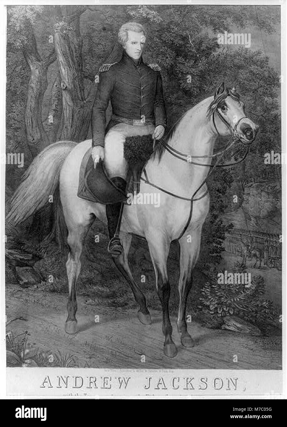 A historical depiction of Andrew Jackson with his Tennessee forces during the Battle of the ...