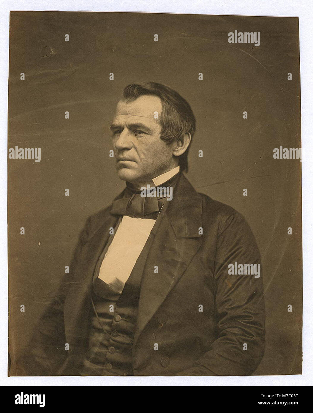 A half-length portrait of Andrew Johnson, seated and facing left ...
