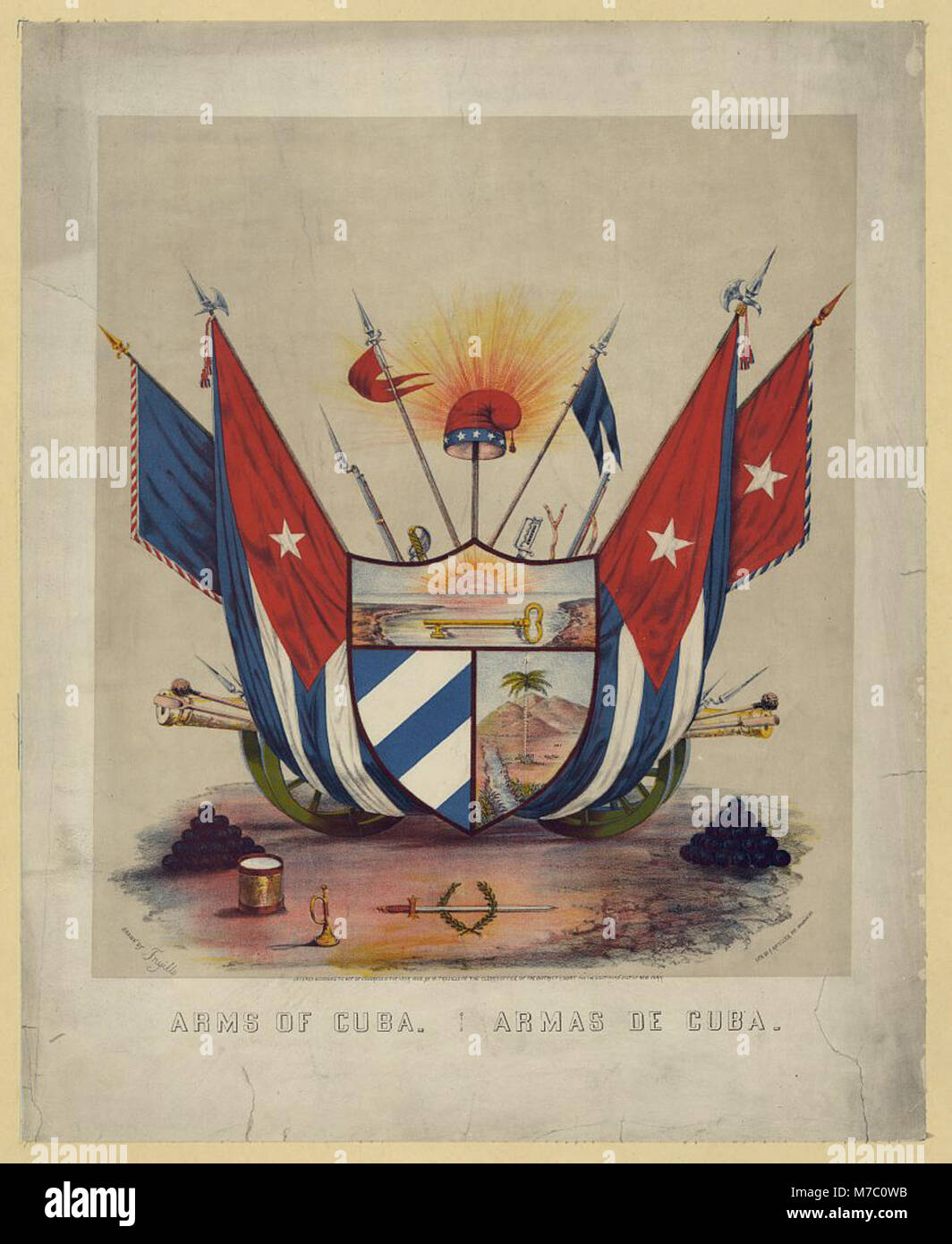 The Arms of Cuba, a heraldic symbol representing the national identity ...