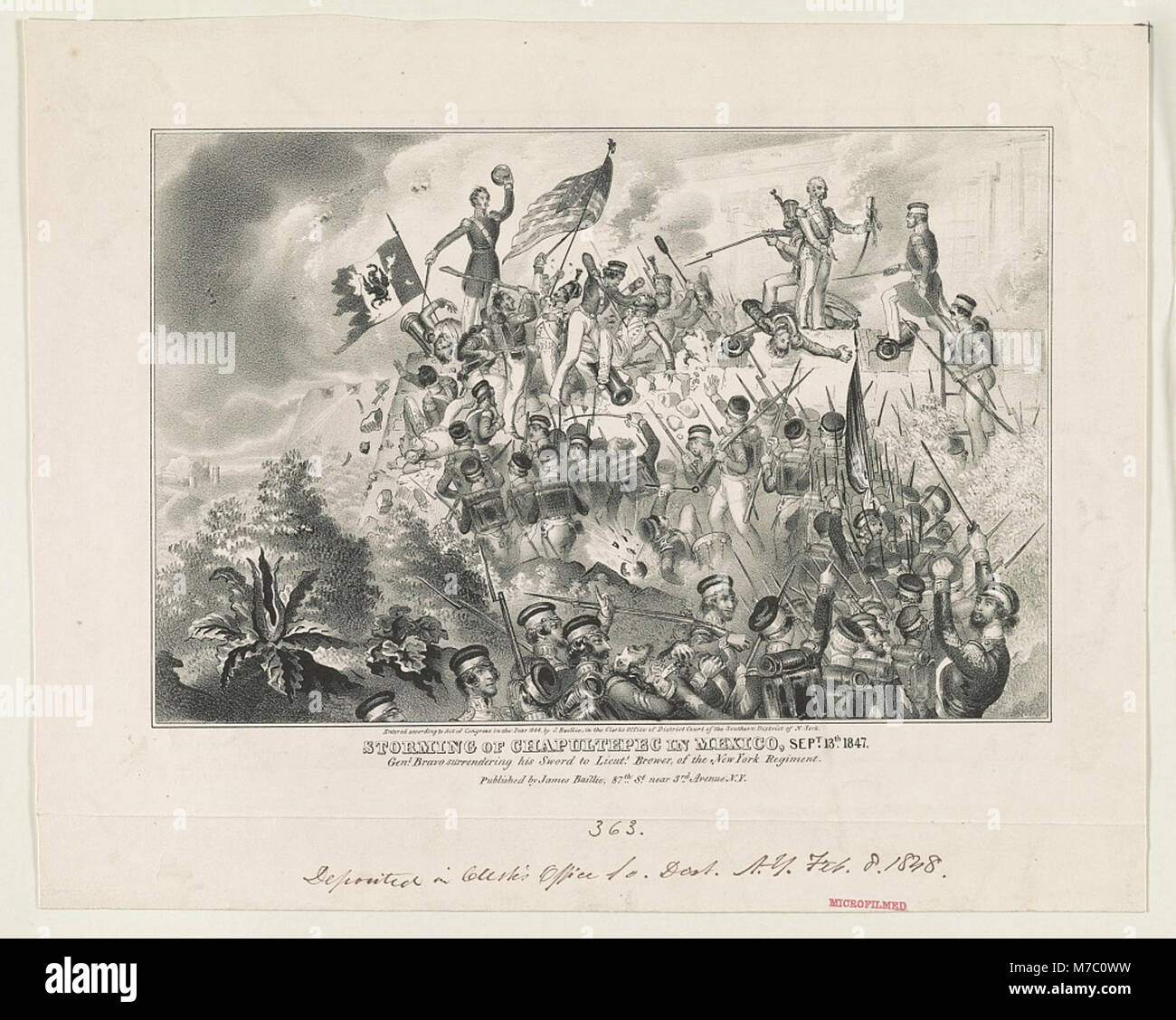The image depicts the Storming of Chapultepec, a pivotal event in the Mexican-American War ...