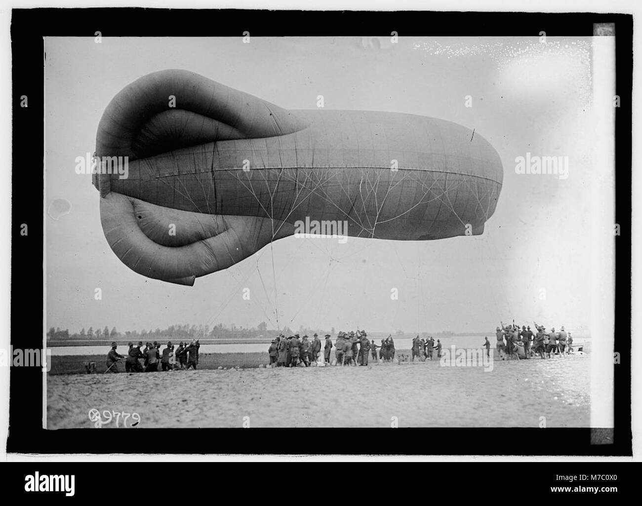 An early 20th century photograph of an army balloon, likely used for ...