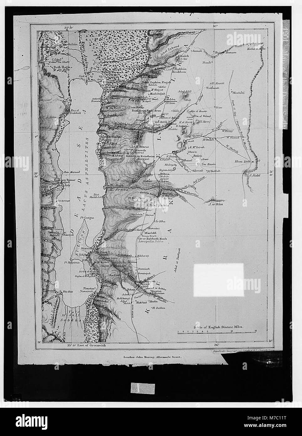 A map depicting the Dead Sea and its surrounding areas, showcasing a ...