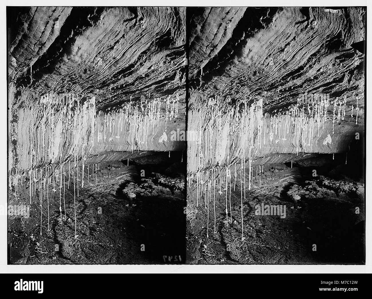 This image showcases salt stalactites inside a cave near Jebel Usdum ...