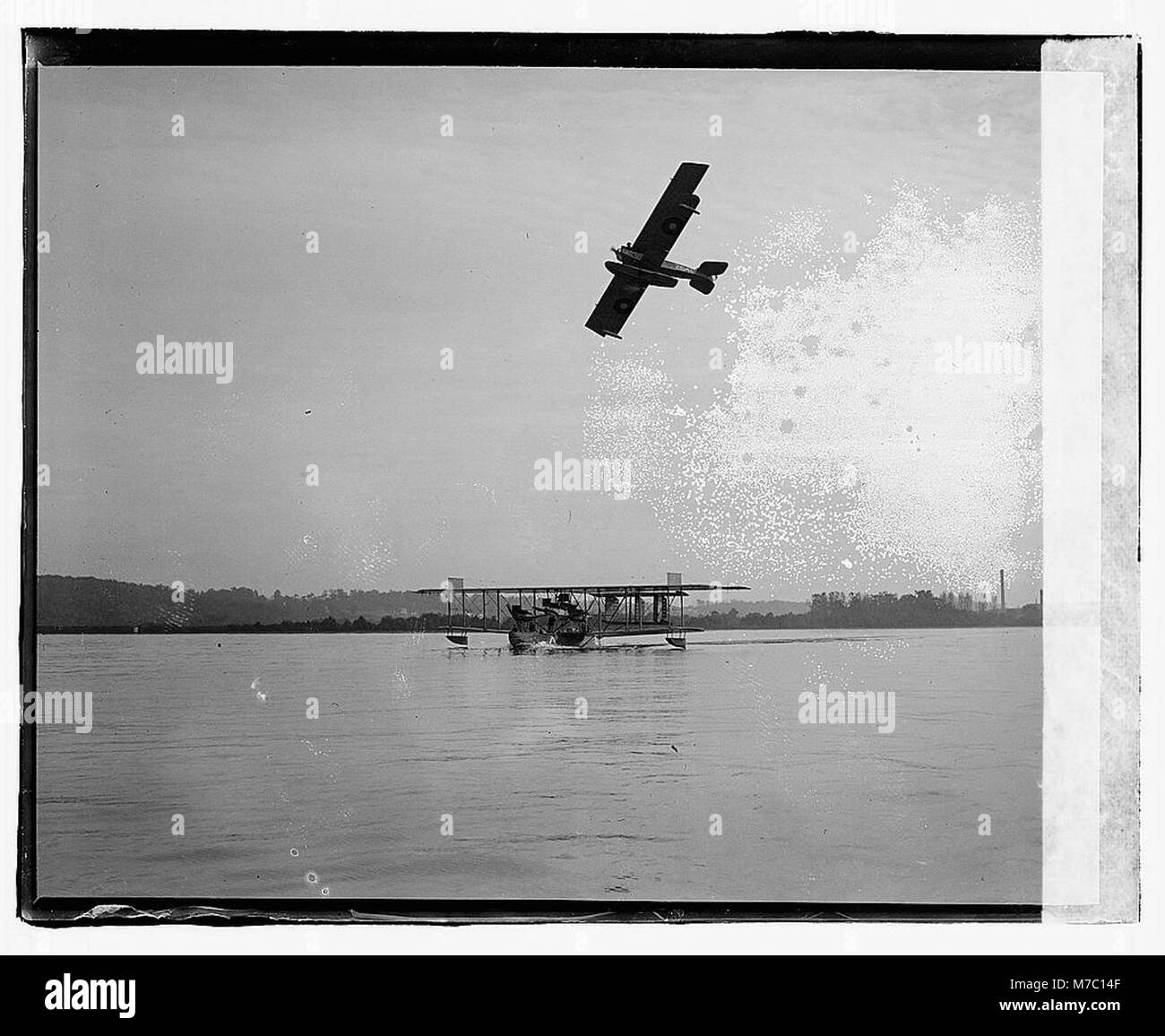 A historical photograph of the arrival of the NC-4, the first aircraft ...