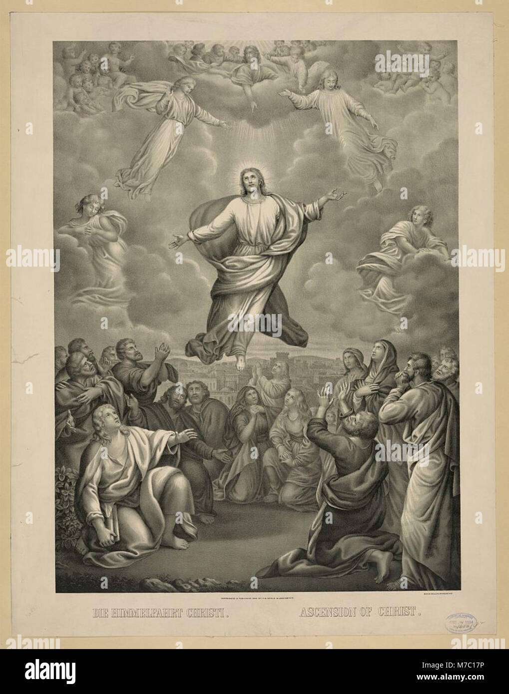 A depiction of the Ascension of Christ, showing the moment when Jesus ...