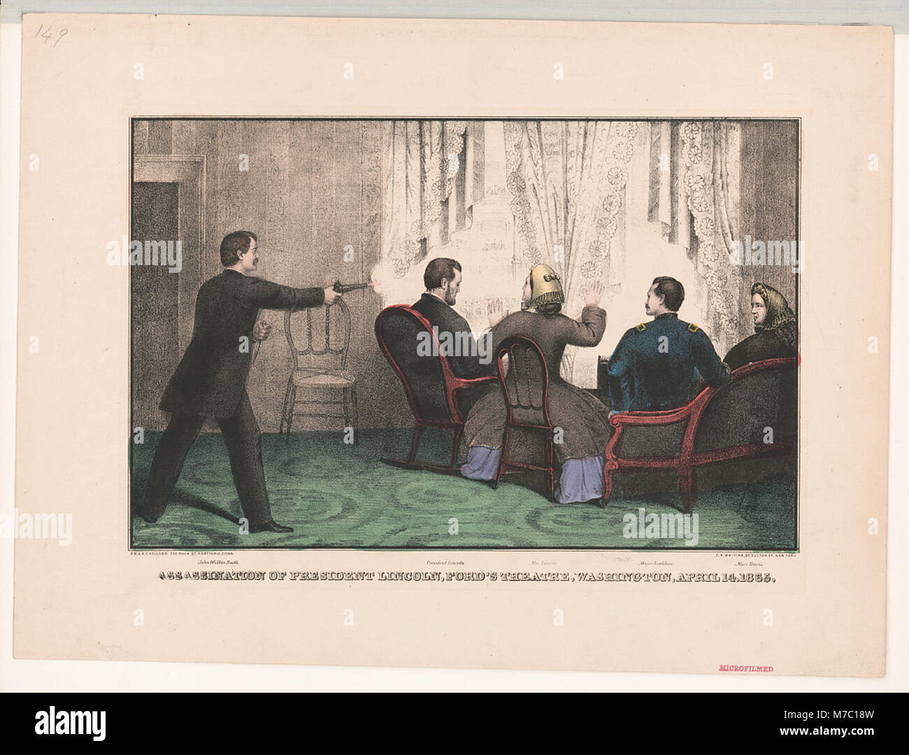 A historical image depicting the assassination of President Abraham ...