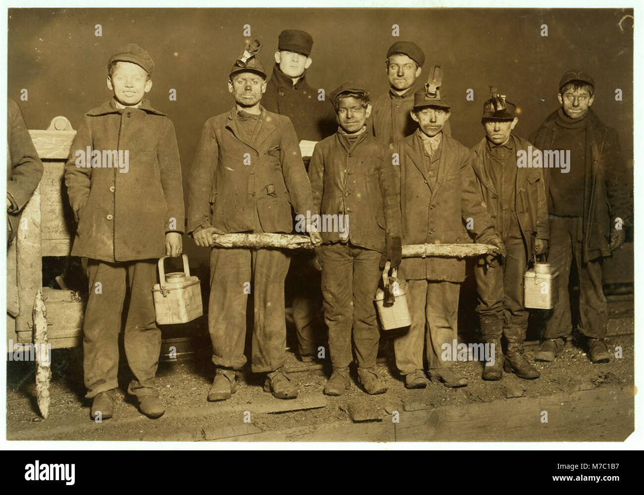 This photograph depicts workers at a Pennsylvania coal mine at the end ...